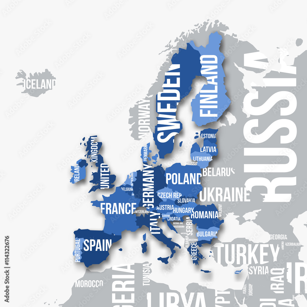 Vector map of European Union with borders and country names Stock ...
