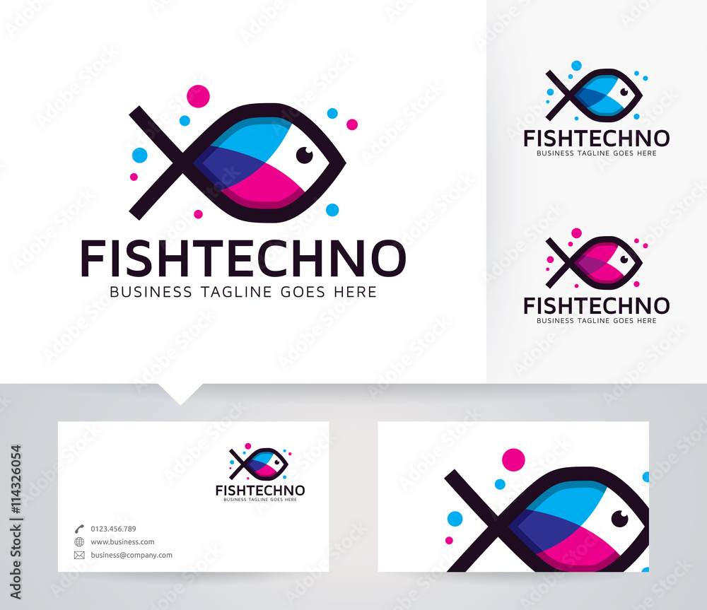Fish Technology vector logo with business card template Stock Vector ...
