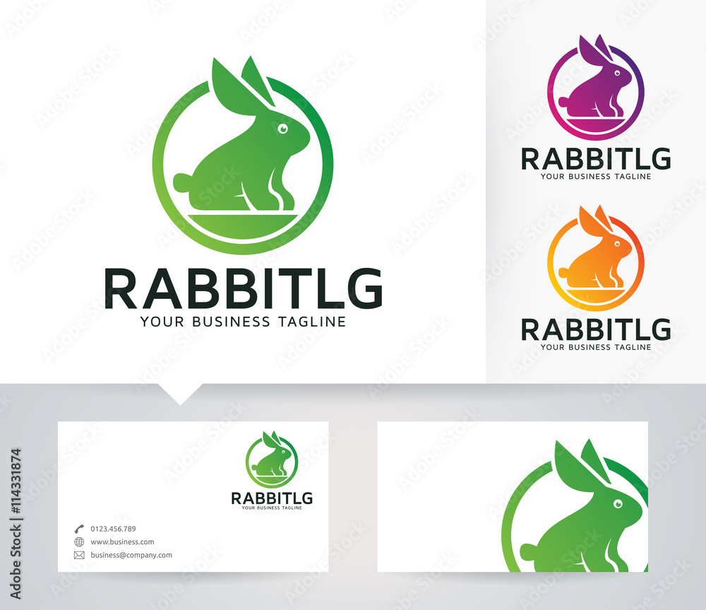 Rabbit vector logo with business card template Stock Vector | Adobe Stock