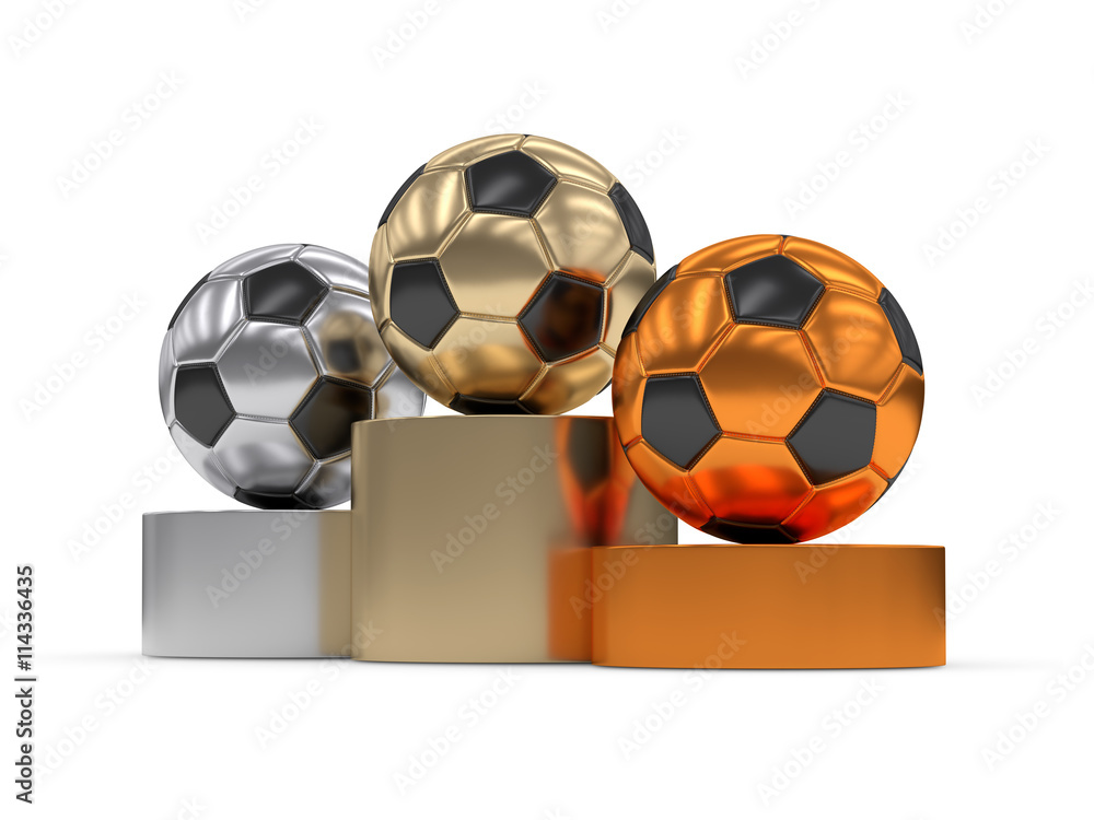 3d rendered podium with soccer balls isolated on white Stock ...