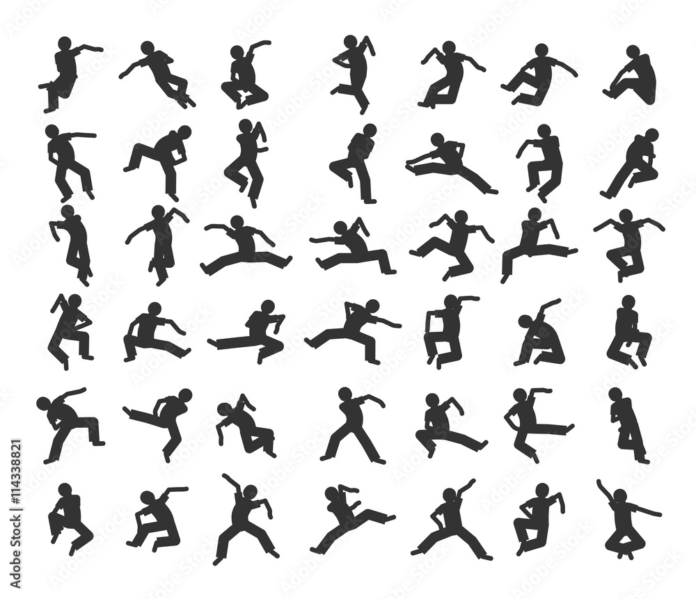 People in motion in different positions. Set of dancers silhouet Stock ...