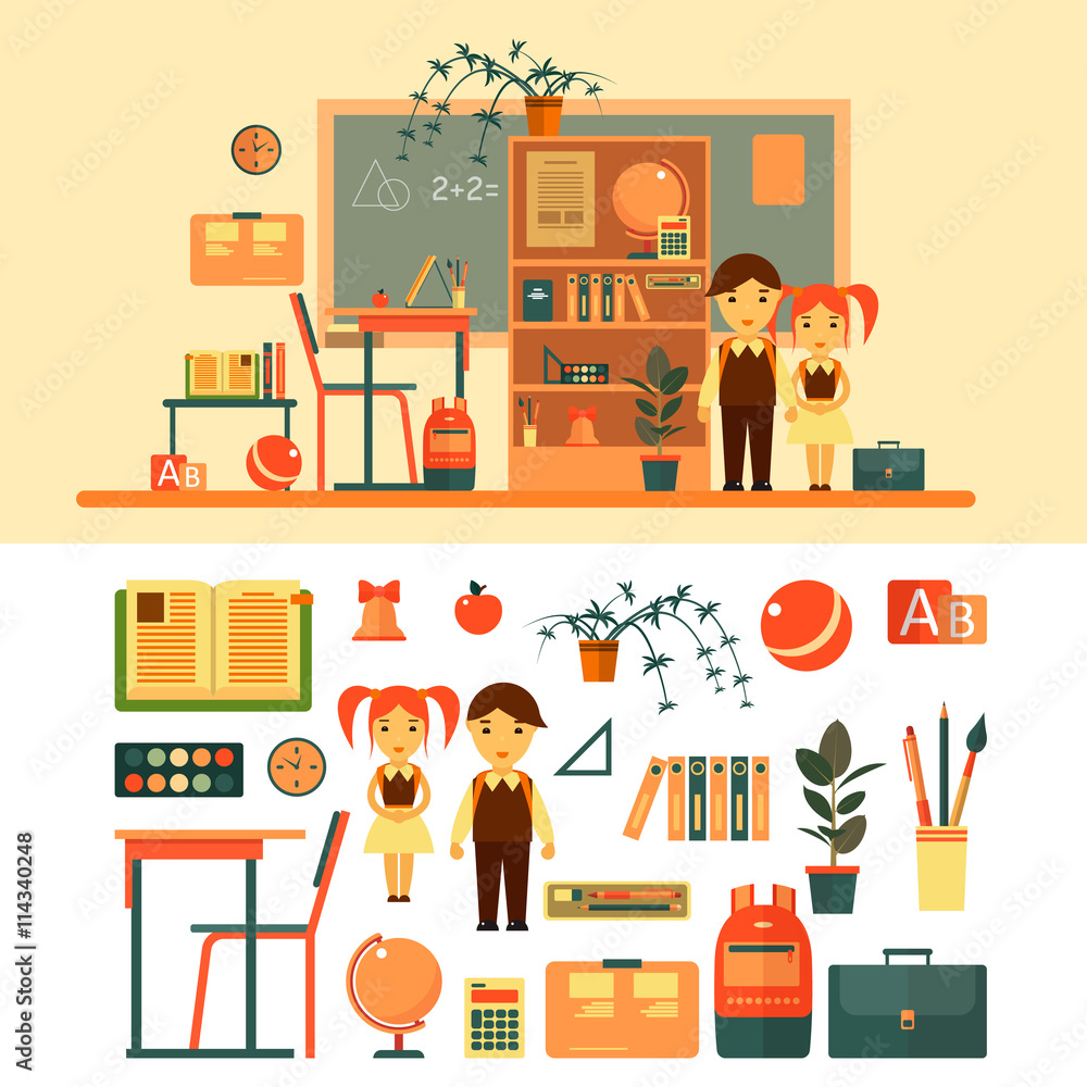 Vector set of school related objects isolated on white background ...