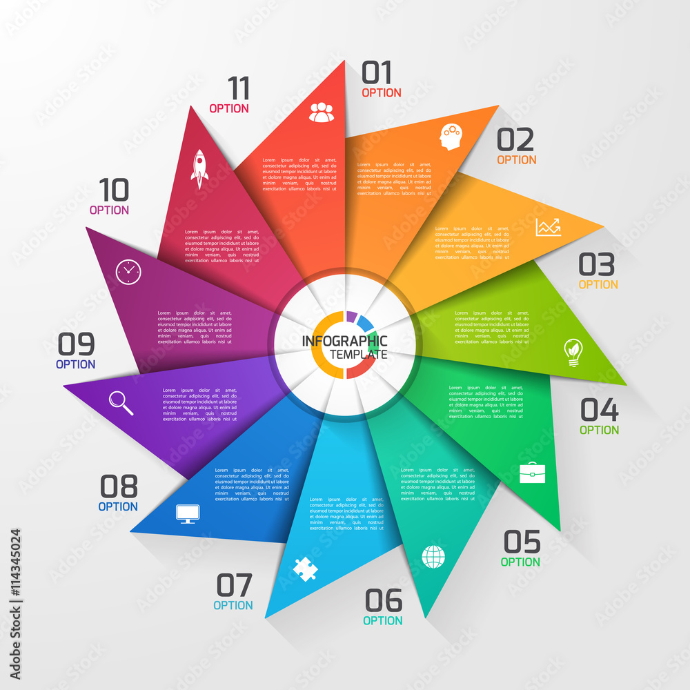Windmill style circle infographic template for graphs, charts, diagrams ...