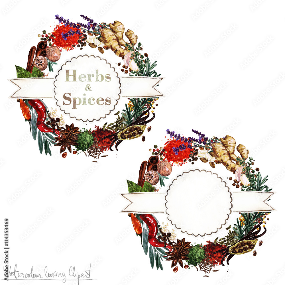 Watercolor Cooking Clipart - Set of 'Herbs and Spices' labels. Isolated ...