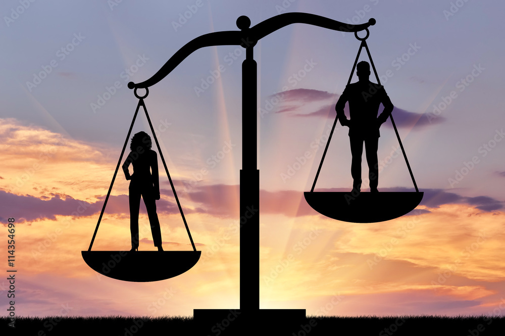 Dominance of women against men, on the scales of justice Stock Photo ...