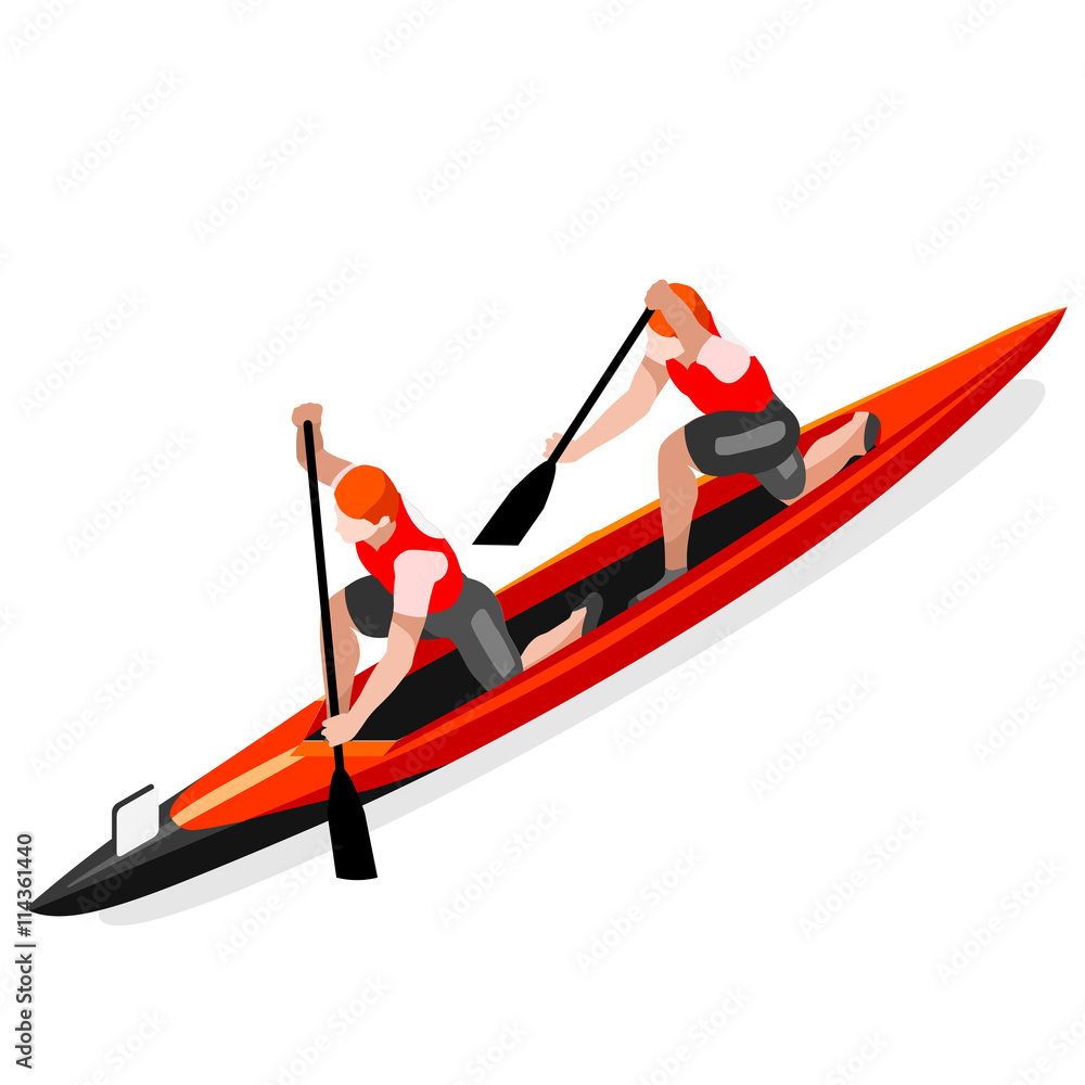 Olympics Canoe Sprint Double Summer Games Icon Set.3D Isometric ...