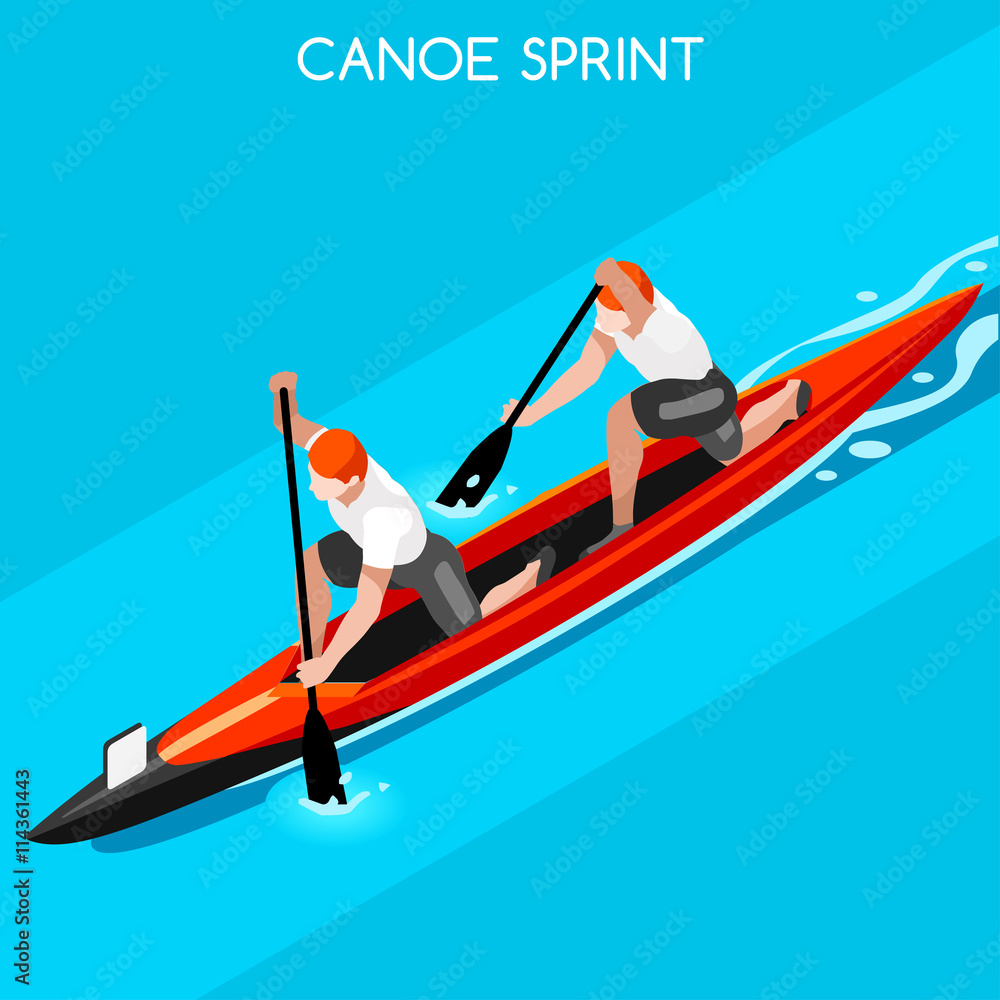 Olympics Canoe Sprint Double Summer Games Icon Set.3D Isometric ...