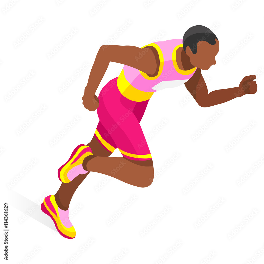 Running 100 Metres Dash of Athletics Sports Icon Set.Speed Concept.3D ...
