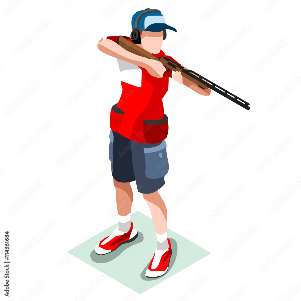 Shooting Player Summer Games Icon Set.3D Isometric Shooter Athlete ...