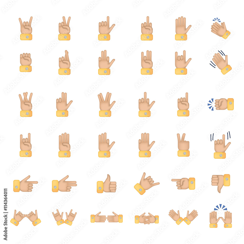 Set of hand emoticon vector isolated on white background. Gestures ...