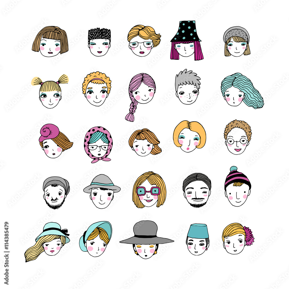 Different faces. Hand drawing isolated objects on white background ...