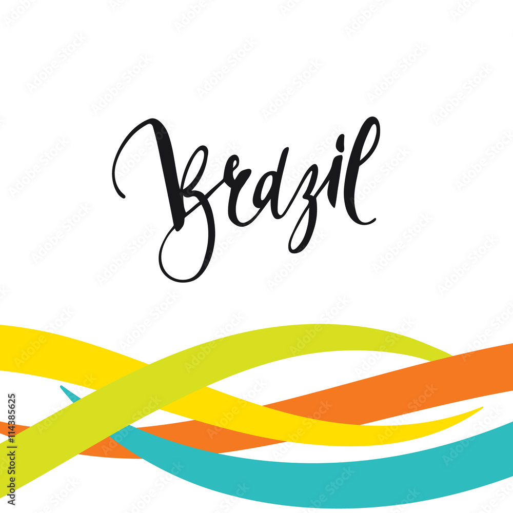 Inscription Brazil, background colors of the Brazilian flag ...