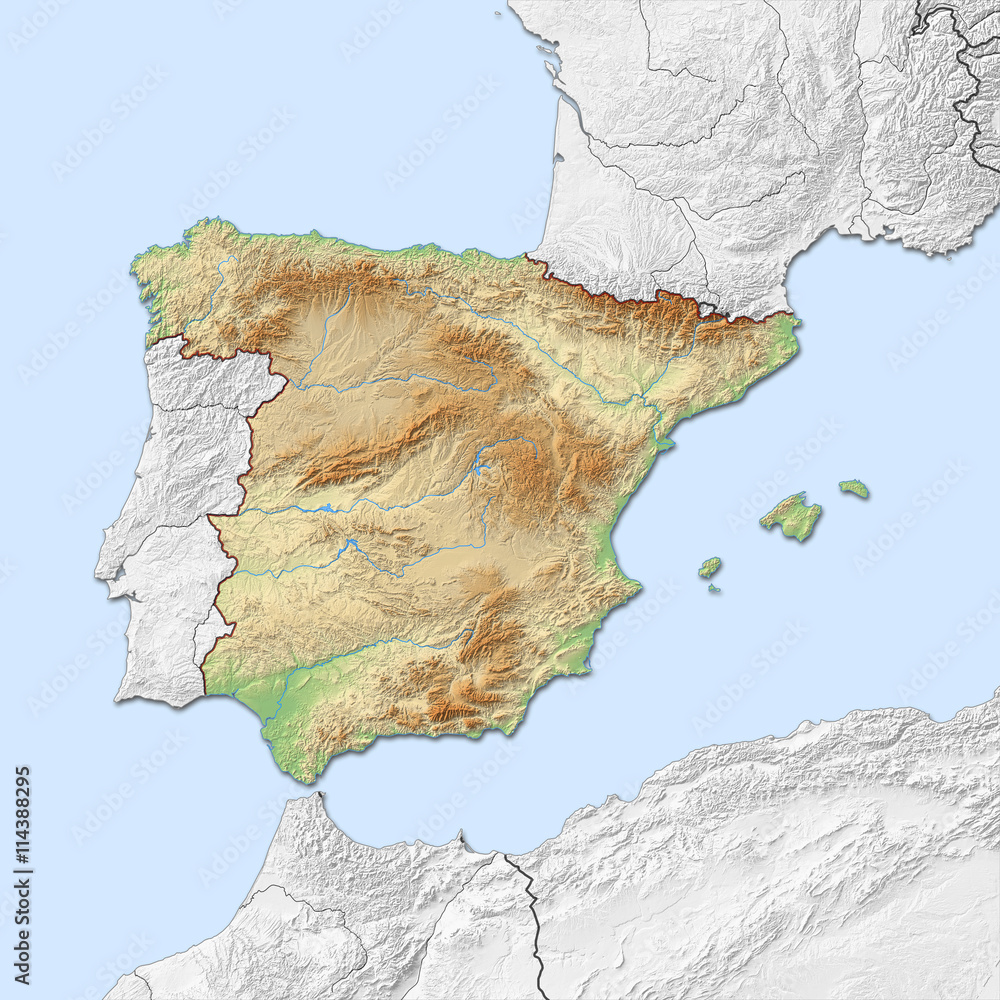 Relief map of Spain Stock Illustration | Adobe Stock