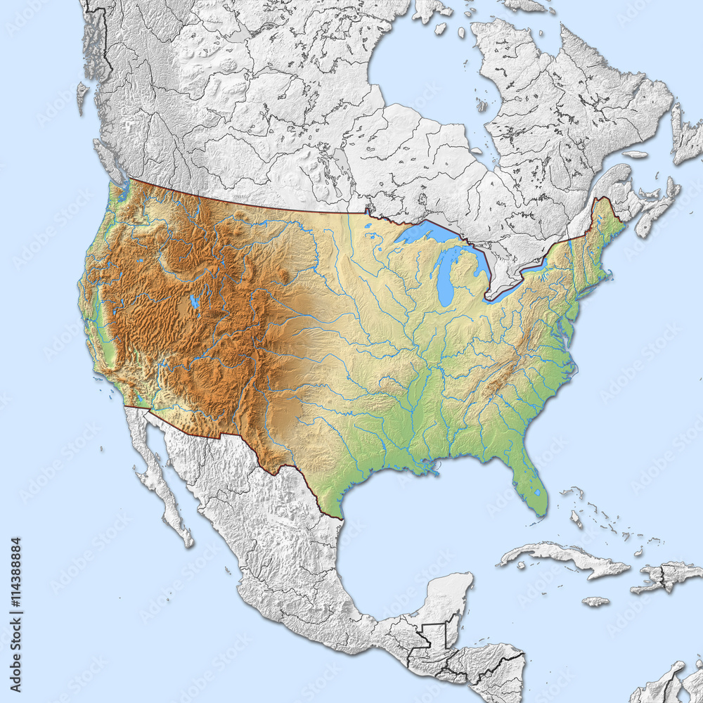Relief map of United States Stock Illustration | Adobe Stock