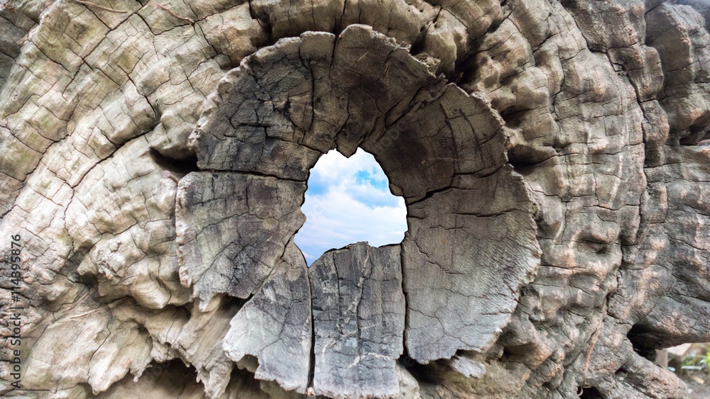 blue sky after wood wall background, freedom concept, break wall for ...