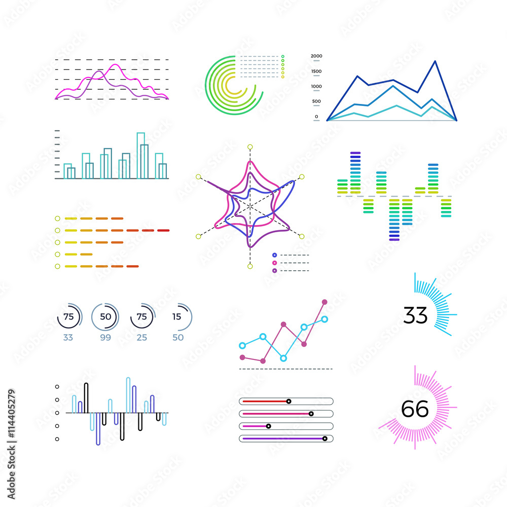 Thin line chart elements for infographic. Outline diagrams and linear ...