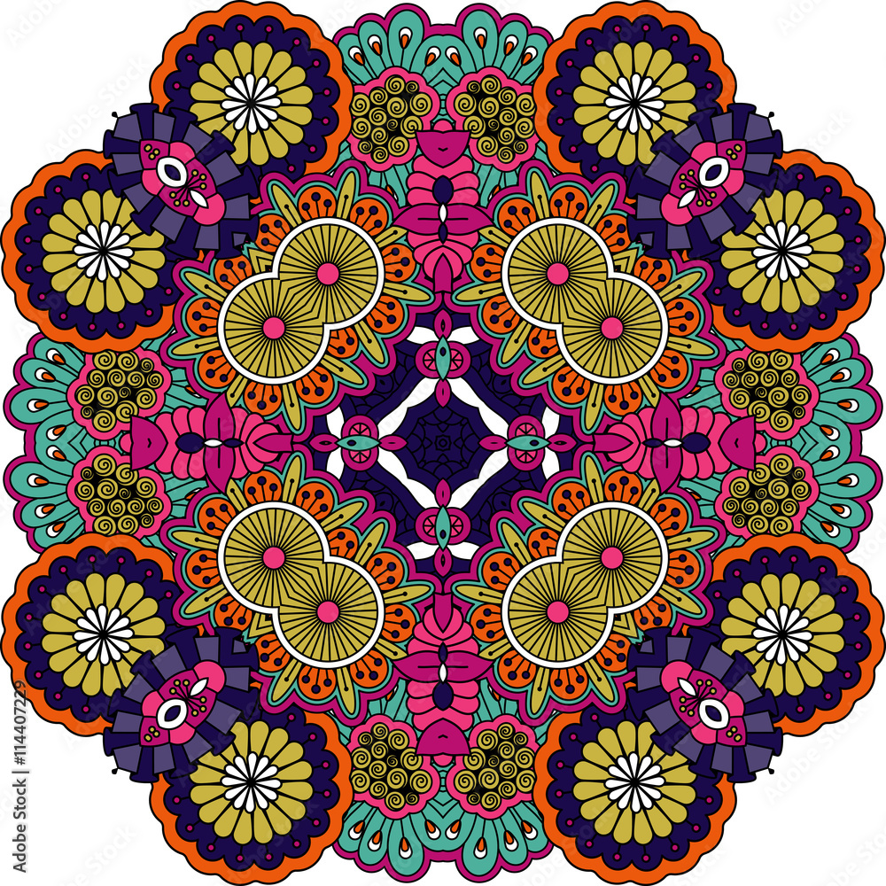 Colorful geometric designs on white background featuring floral motifs ...