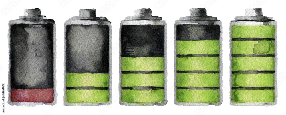 watercolor sketch of battery charge on a white background Stock ...