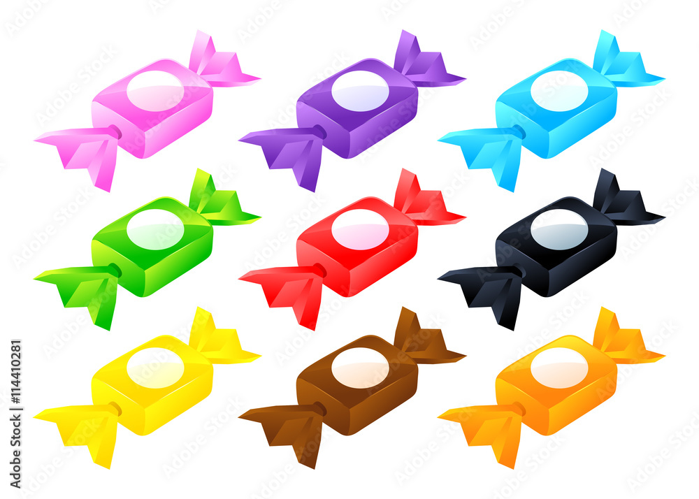 Set of Colorful Vector Wrapped Candy Stock Vector | Adobe Stock