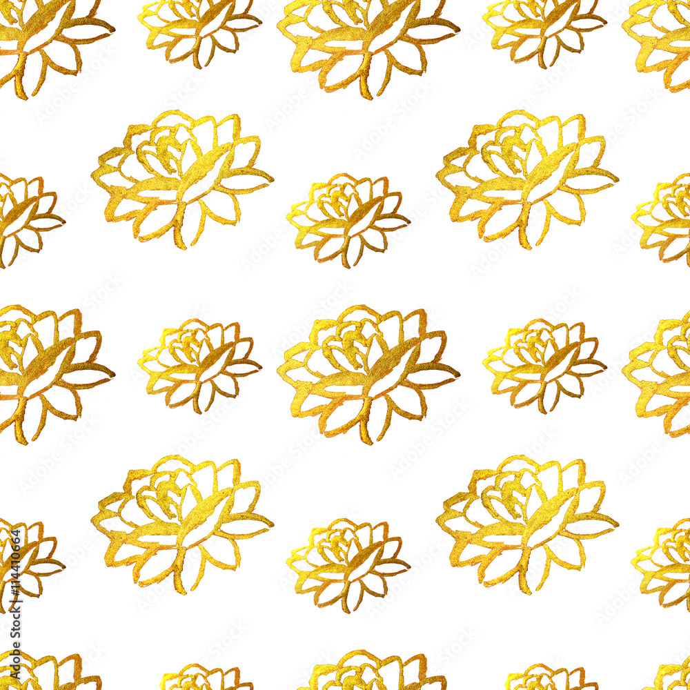 Seamless pattern with hand-painted golden flowers Stock Illustration ...