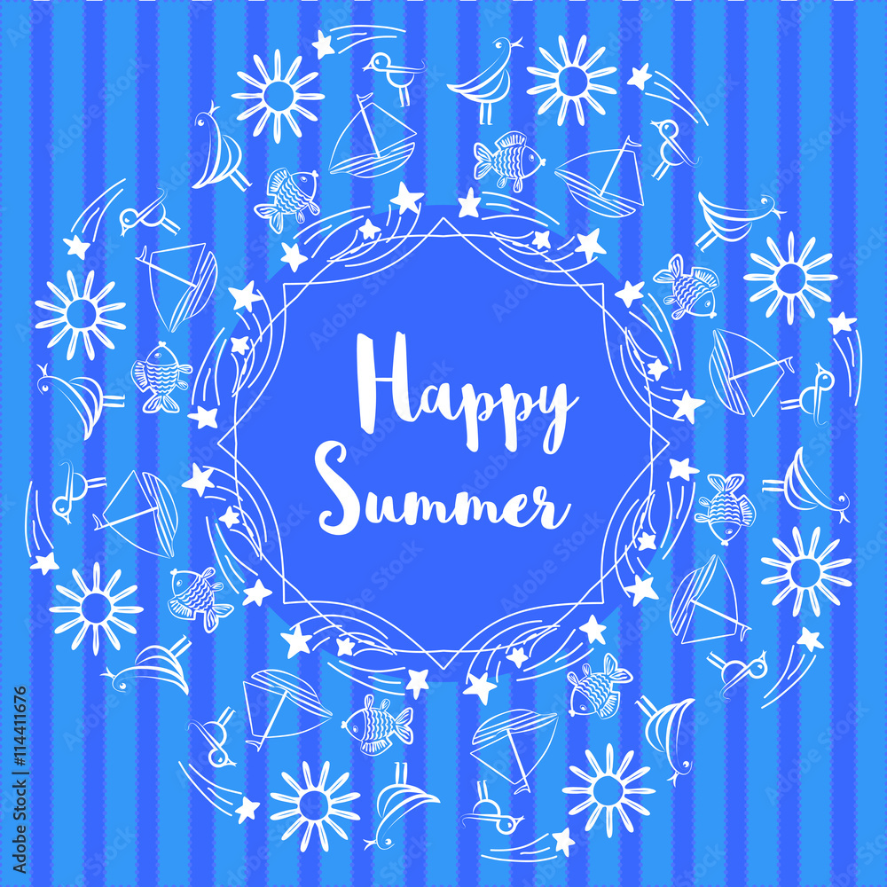 Happy summer photo album. Cute frame for pictures, banner background ...