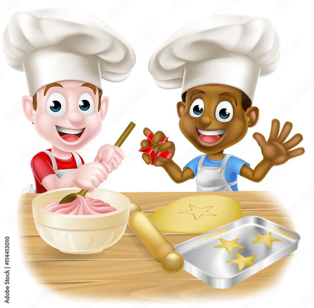 Cartoon Kid Chefs Cooking Stock Vector | Adobe Stock