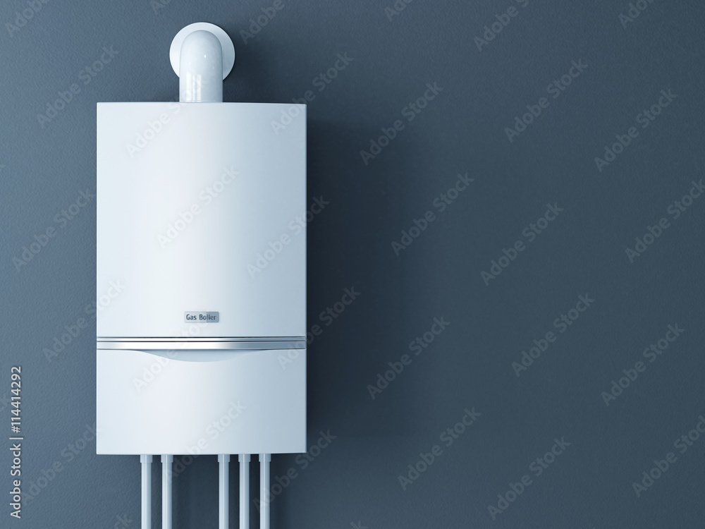 Modern home gas fired boiler. Heating a house concept. 3d render Stock ...