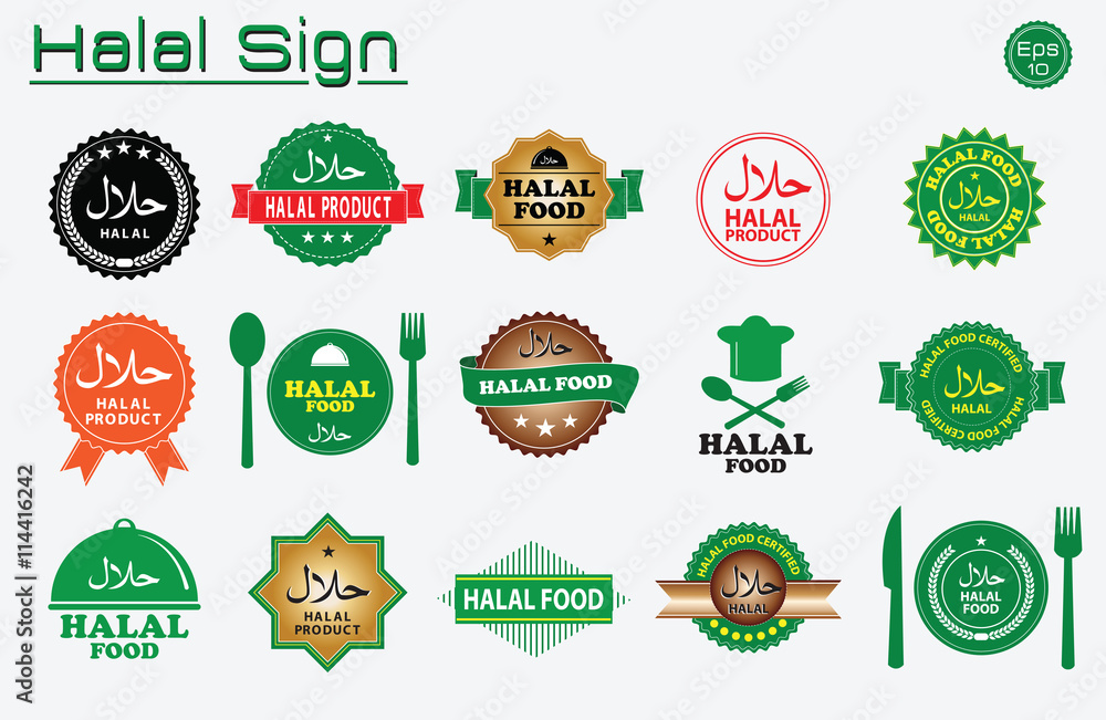 Halal food labels vector set. Badges, logo, tag round, and label design ...