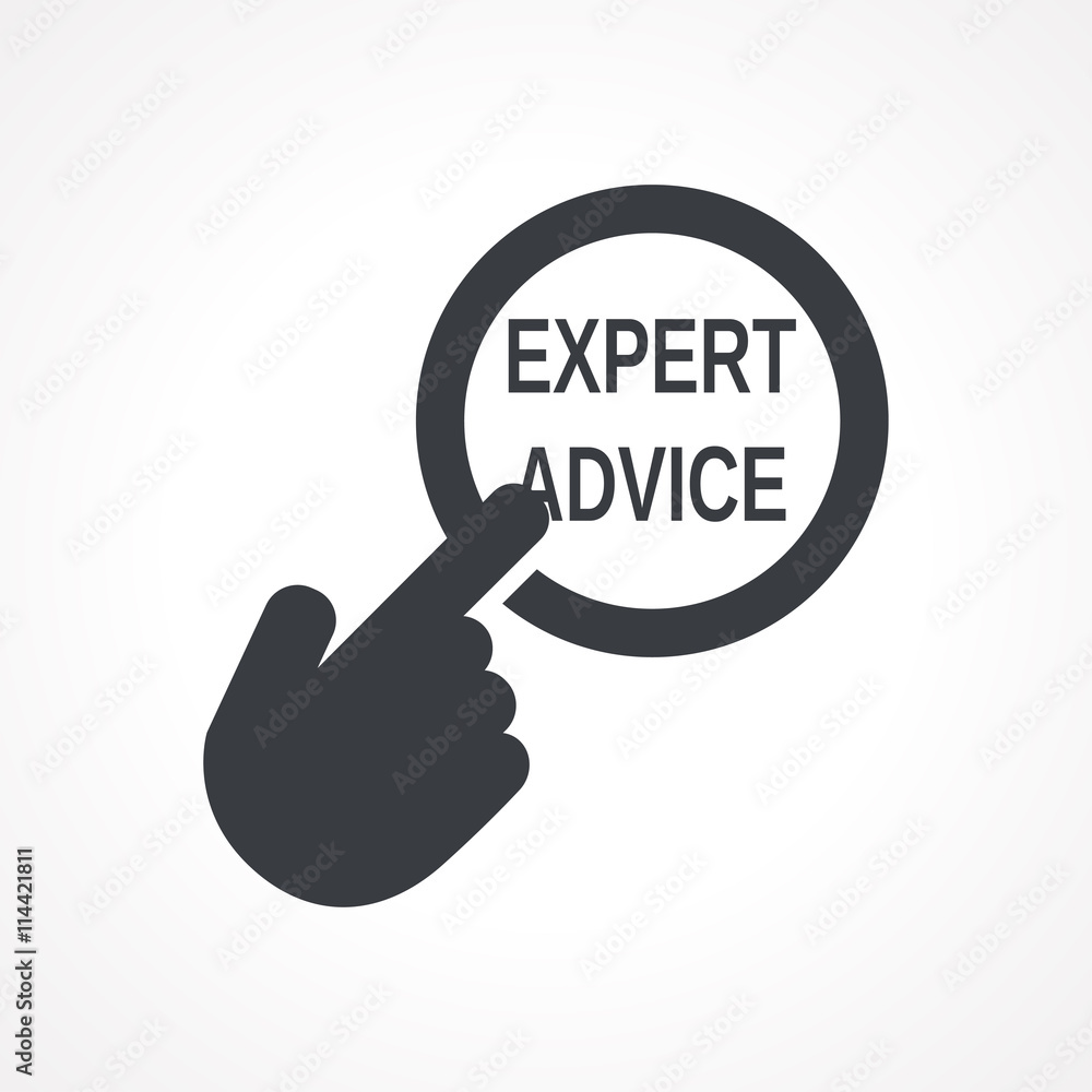 Vector hand with touching a button icon with word Expert advice Stock ...
