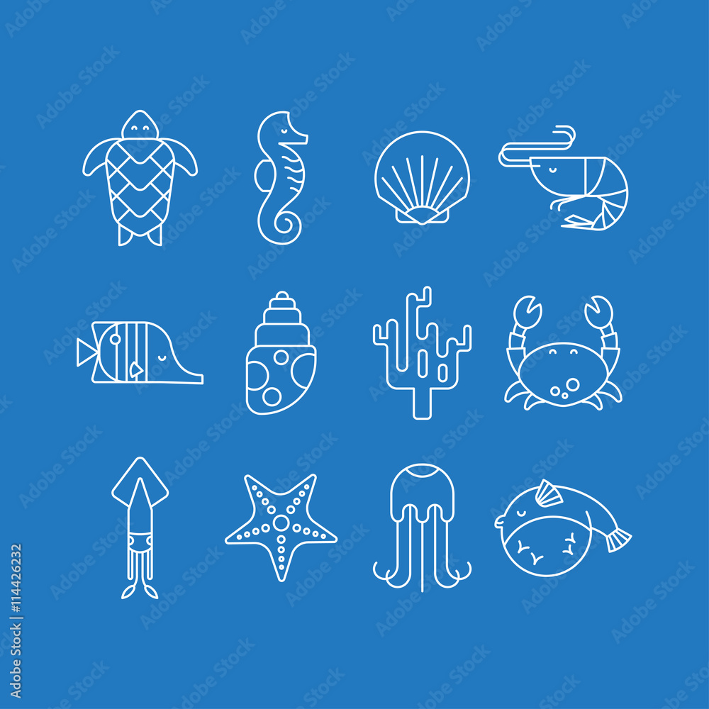 Sea life. Vector set of marine icons. Stock Vector | Adobe Stock