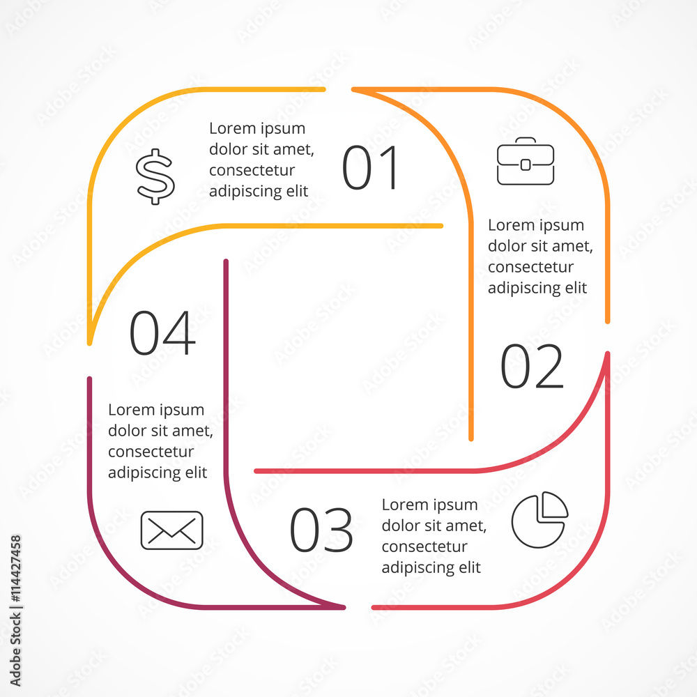 Vector circle linear arrows infographic, square diagram, graph, flat ...