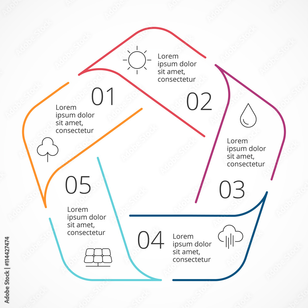Vector circle linear arrows infographic, pentagram diagram, graph, flat ...