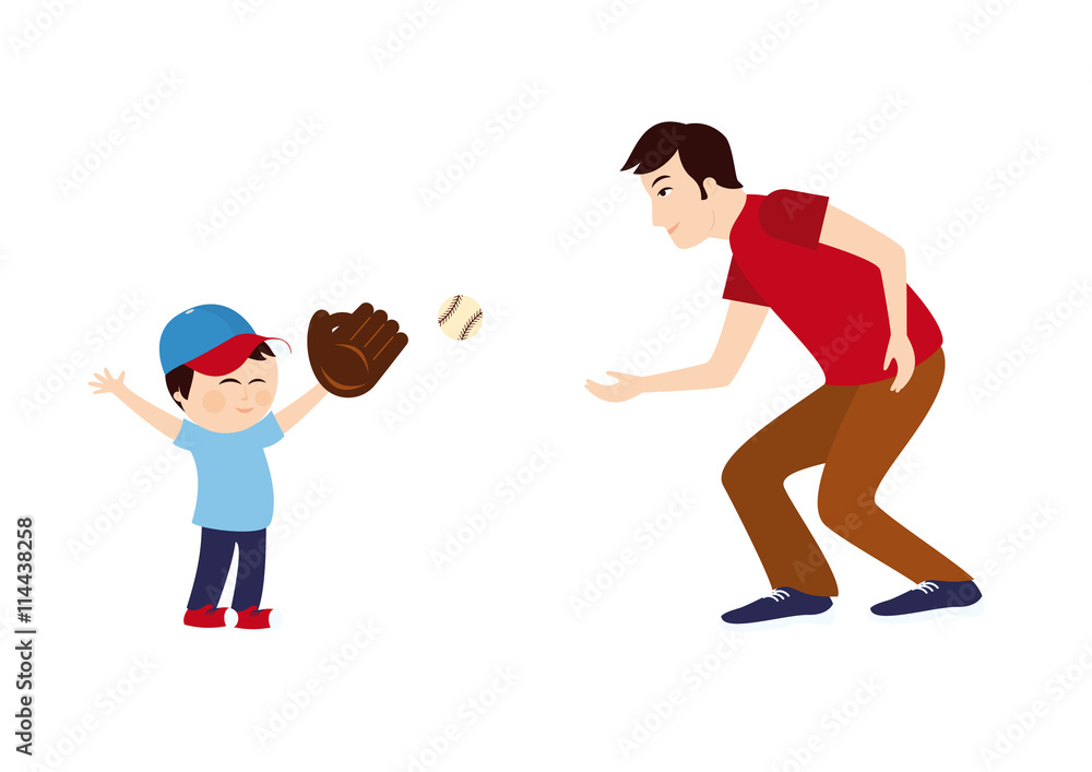 Dad and son playing baseball. Cartoon characters of a father and son ...