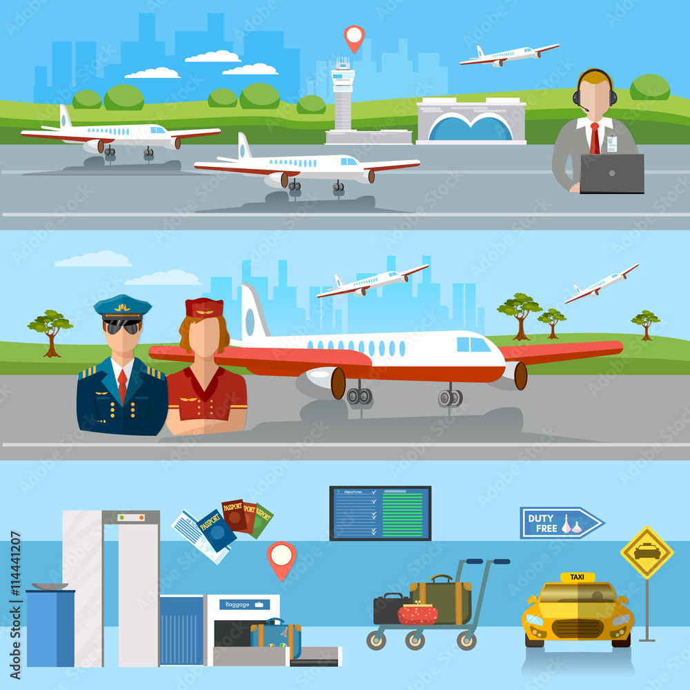 Airport banner airport terminal aircraft runway airline pilot Stock ...