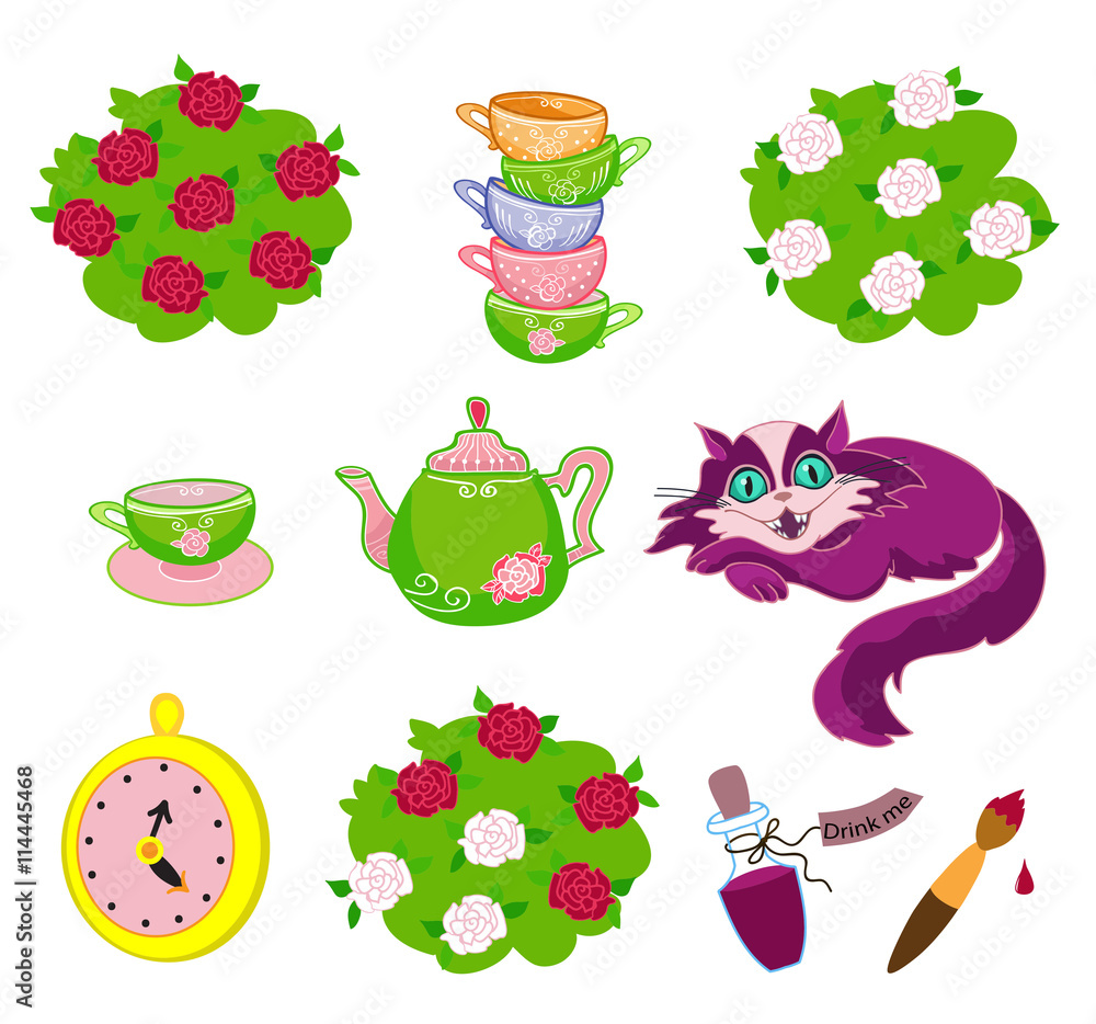 Alice in Wonderland. Set of design elements. Stock Vector | Adobe Stock