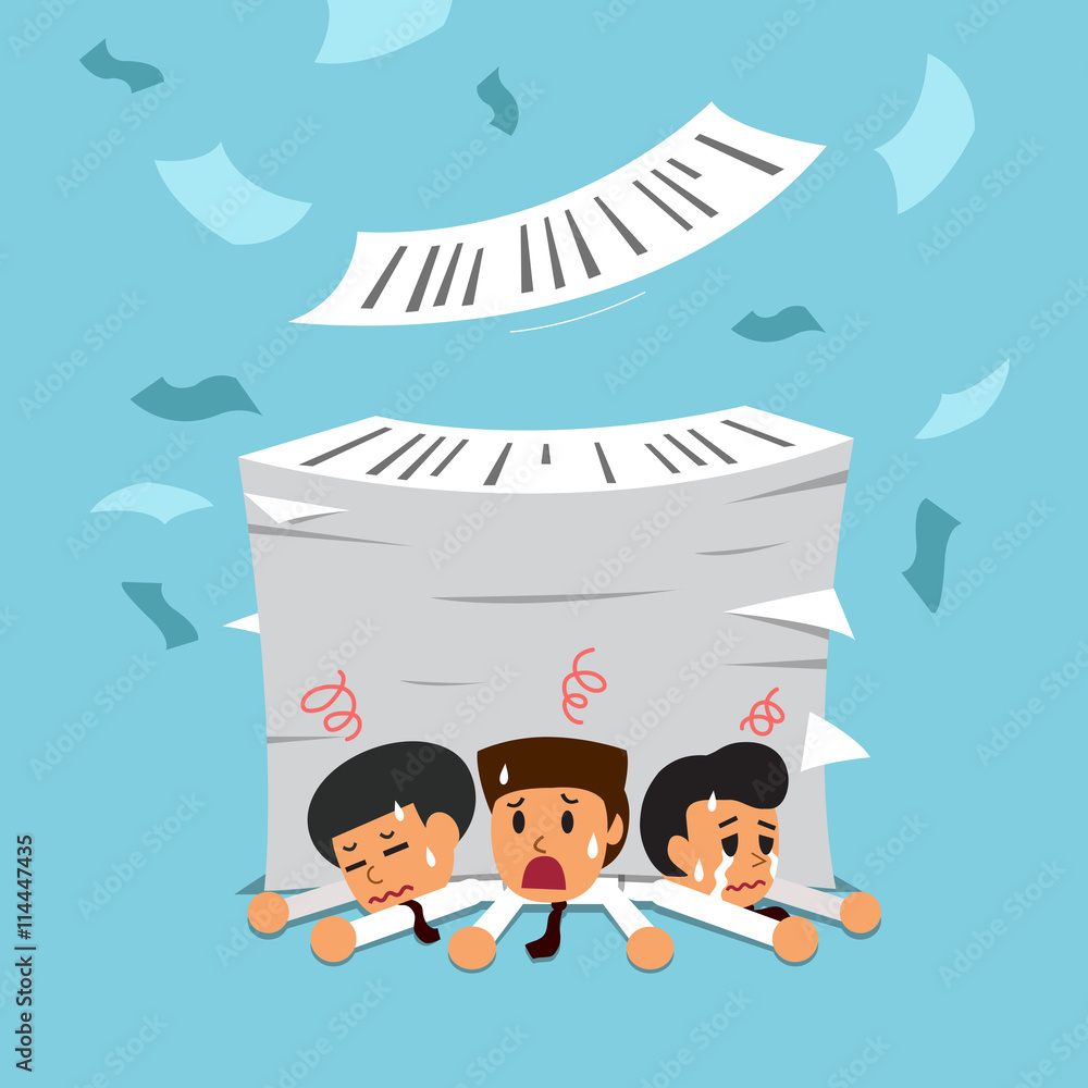 Cartoon business team with a lot of work Stock Vector | Adobe Stock