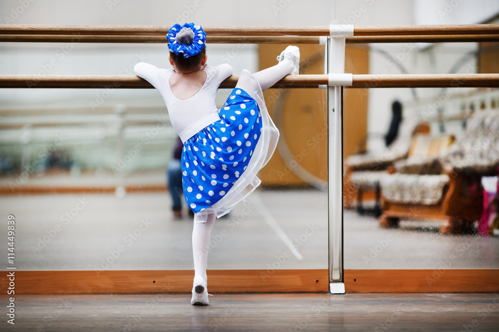 Little girl ballerina practicing in a dance class. Child girl dance ...