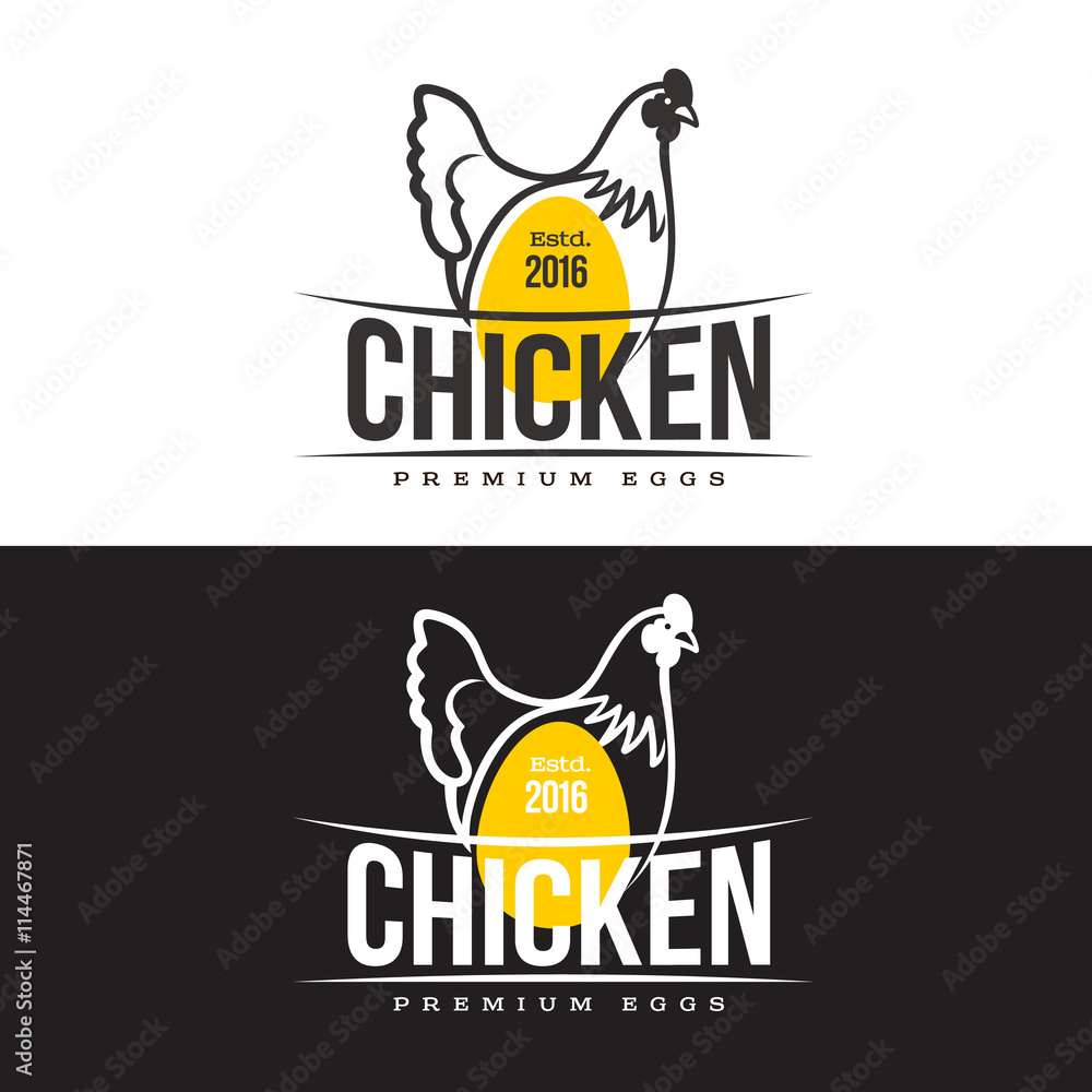 set of logos with chicken, vector illustration, isolated on a white ...
