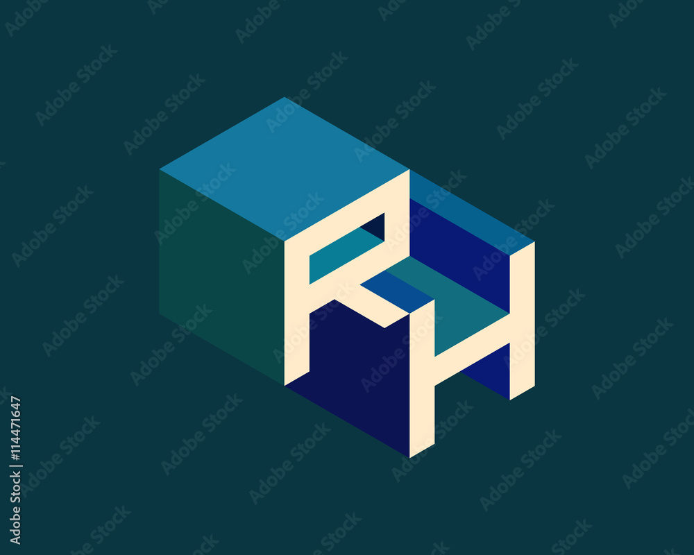 RH isometric 3D letter logo. three-dimensional stock vector alphabet ...