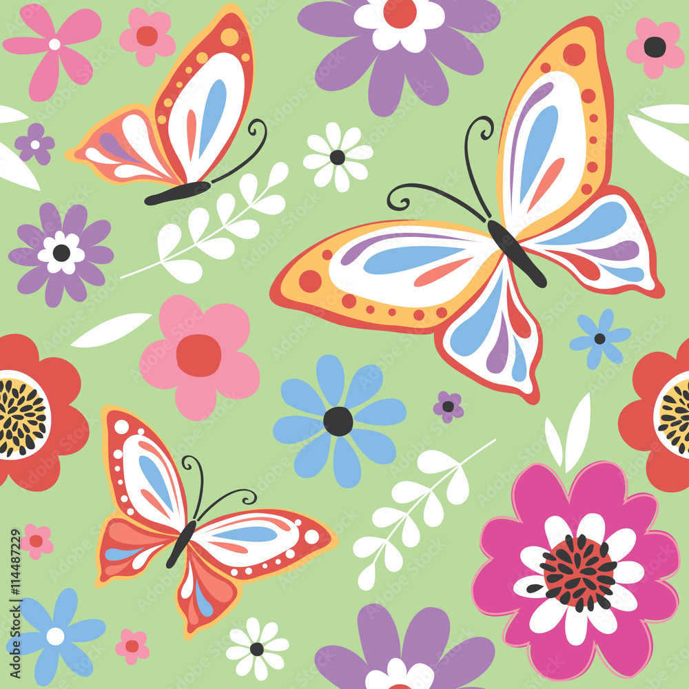 spring pattern with cute butterflies suitable for gift wrap or ...