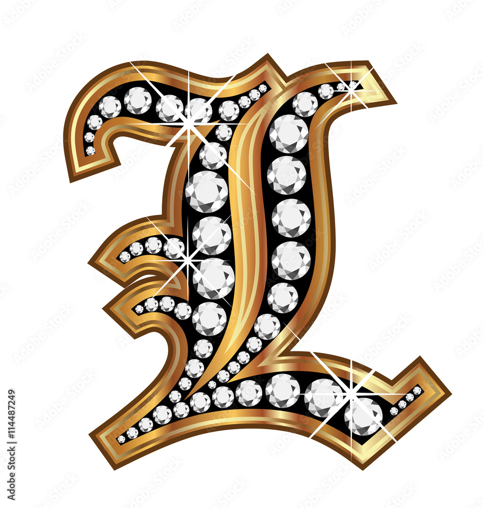 L gold and diamond bling old vintage letter Stock Vector | Adobe Stock