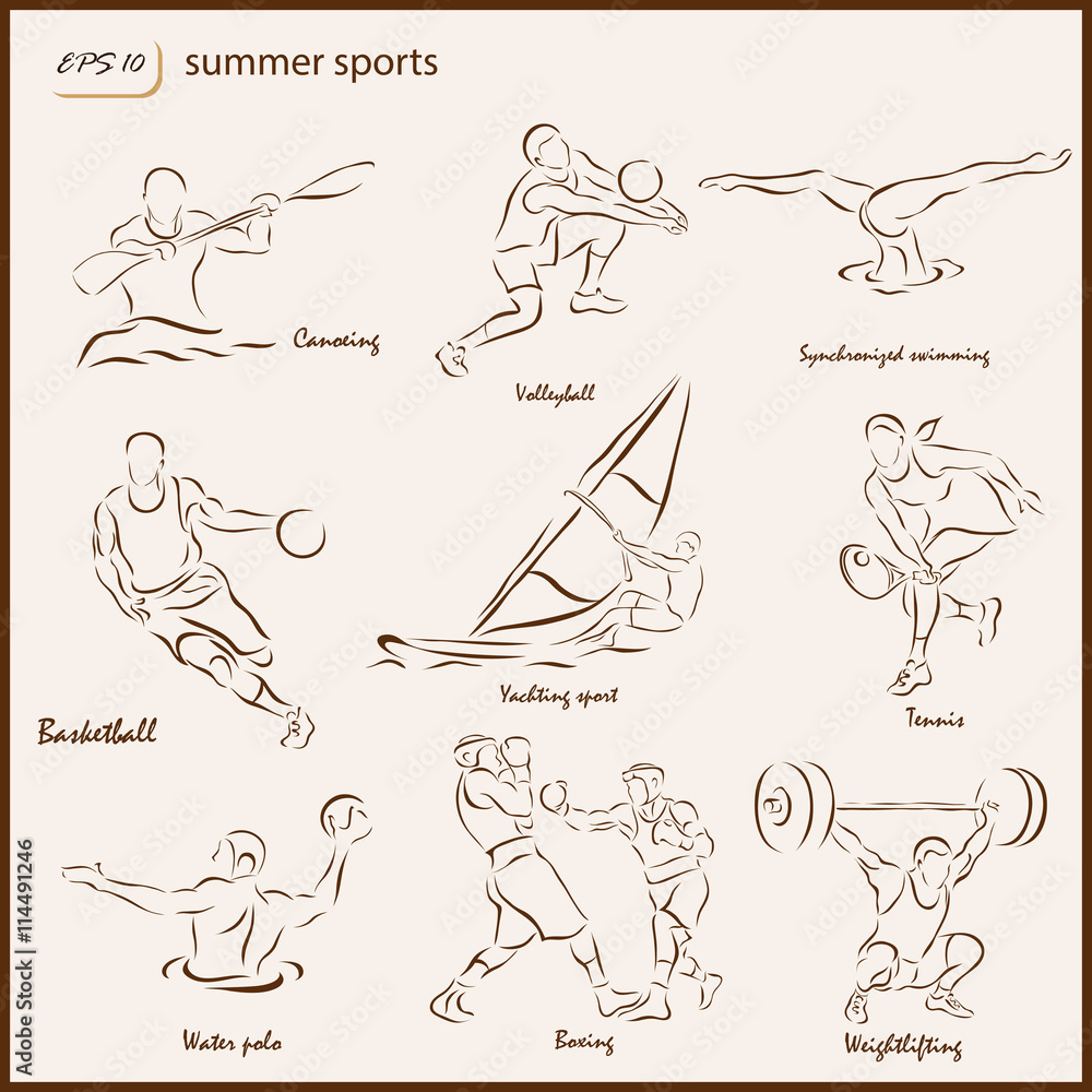 Vetor de Set of a vector Illustration shows a Summer Sports. Canoeing ...