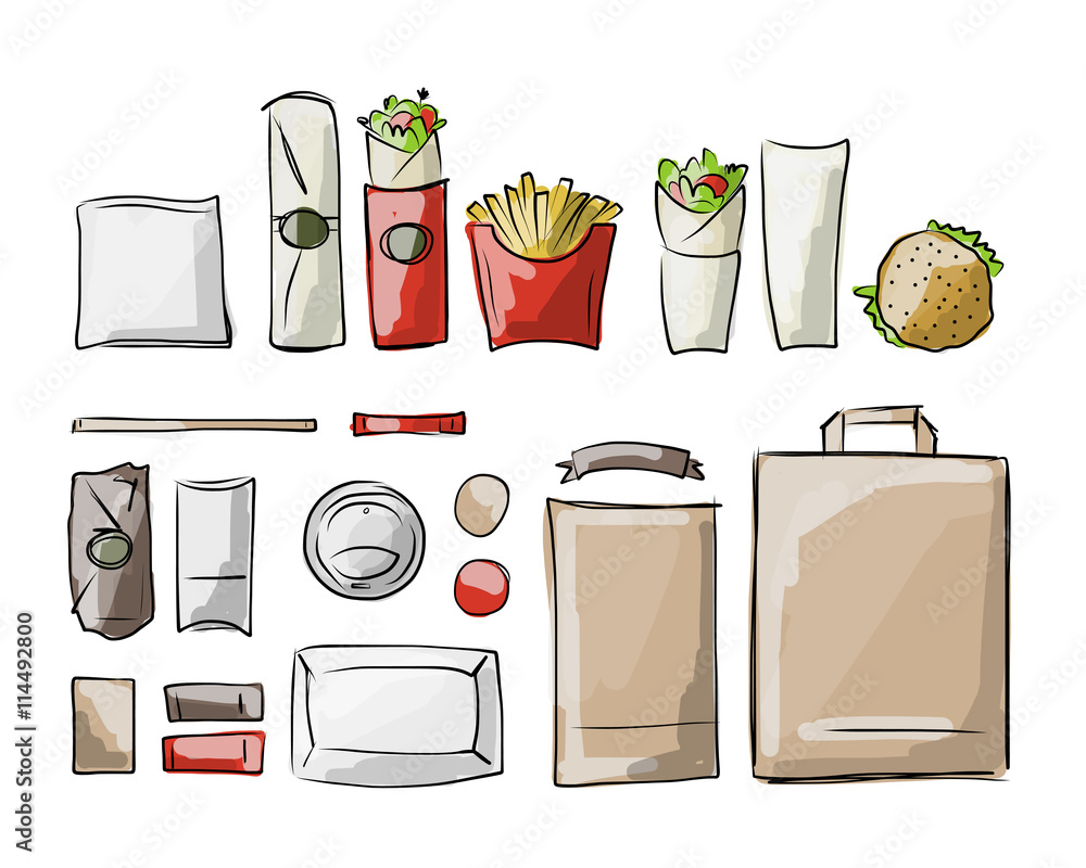 Tray with fast food, sketch for your design Stock Vector | Adobe Stock