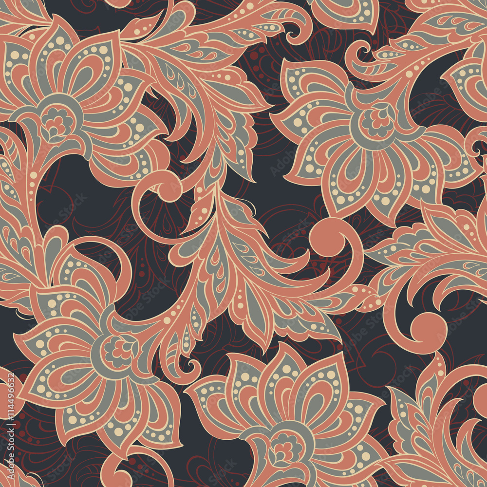 indian flowers seamless floral pattern Stock Vector | Adobe Stock