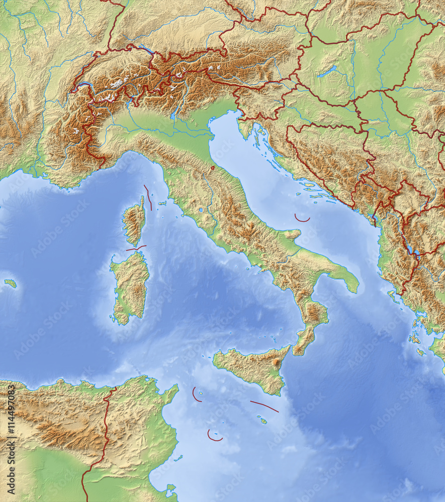 Relief Map of Italy - 3D-Illustration Stock Illustration | Adobe Stock