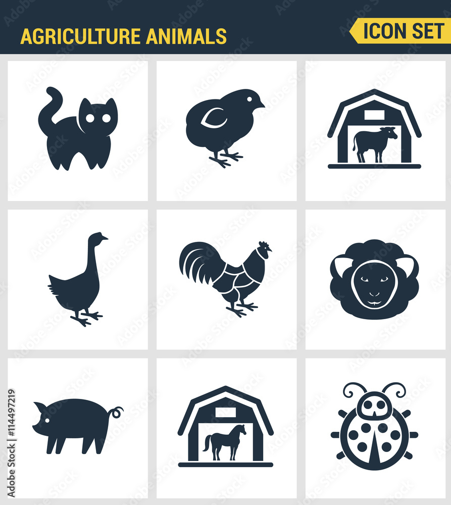 Icons set premium quality of agriculture animals barn farming animal ...
