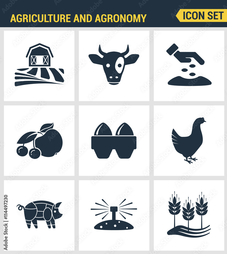 Icons set premium quality of agriculture and agronomy icon set farming ...