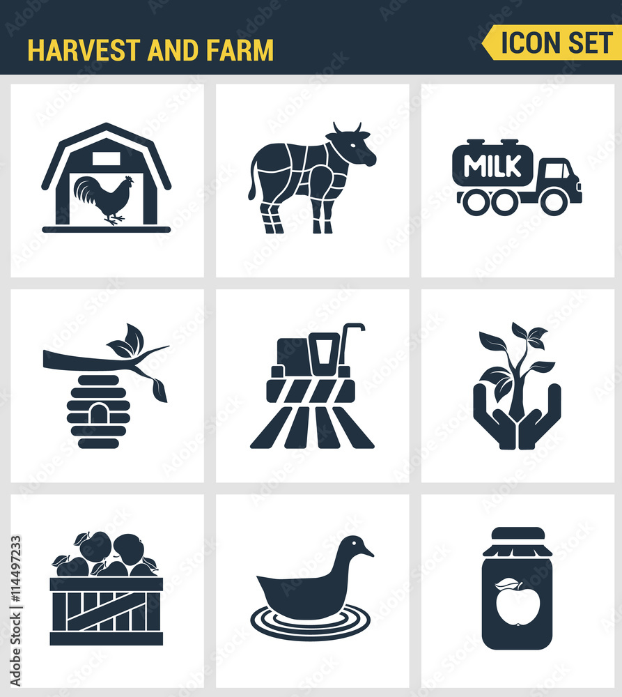Icons set premium quality of harvest and farm agriculture agronomy ...