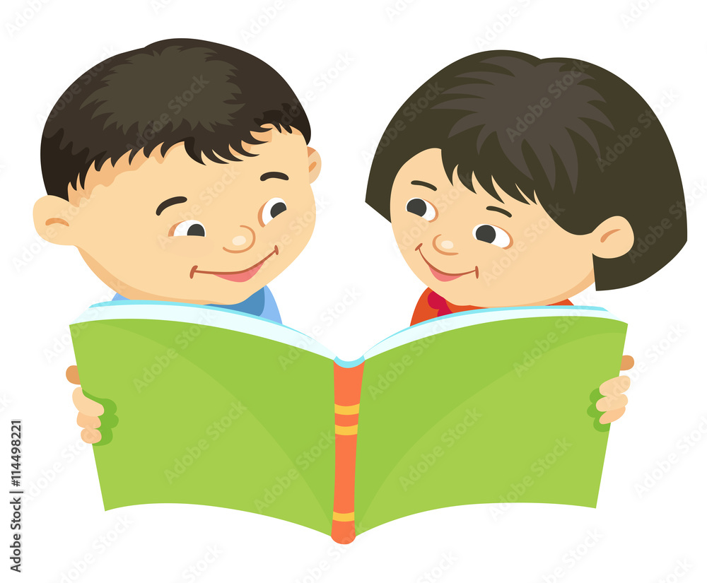 Cartoon kids reading book vector Asiatic Stock Vector | Adobe Stock