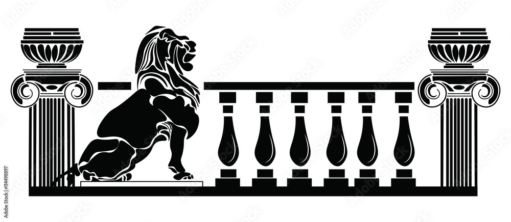 Architectural columns Greek style and Lion silhouette. Vector Roman ...